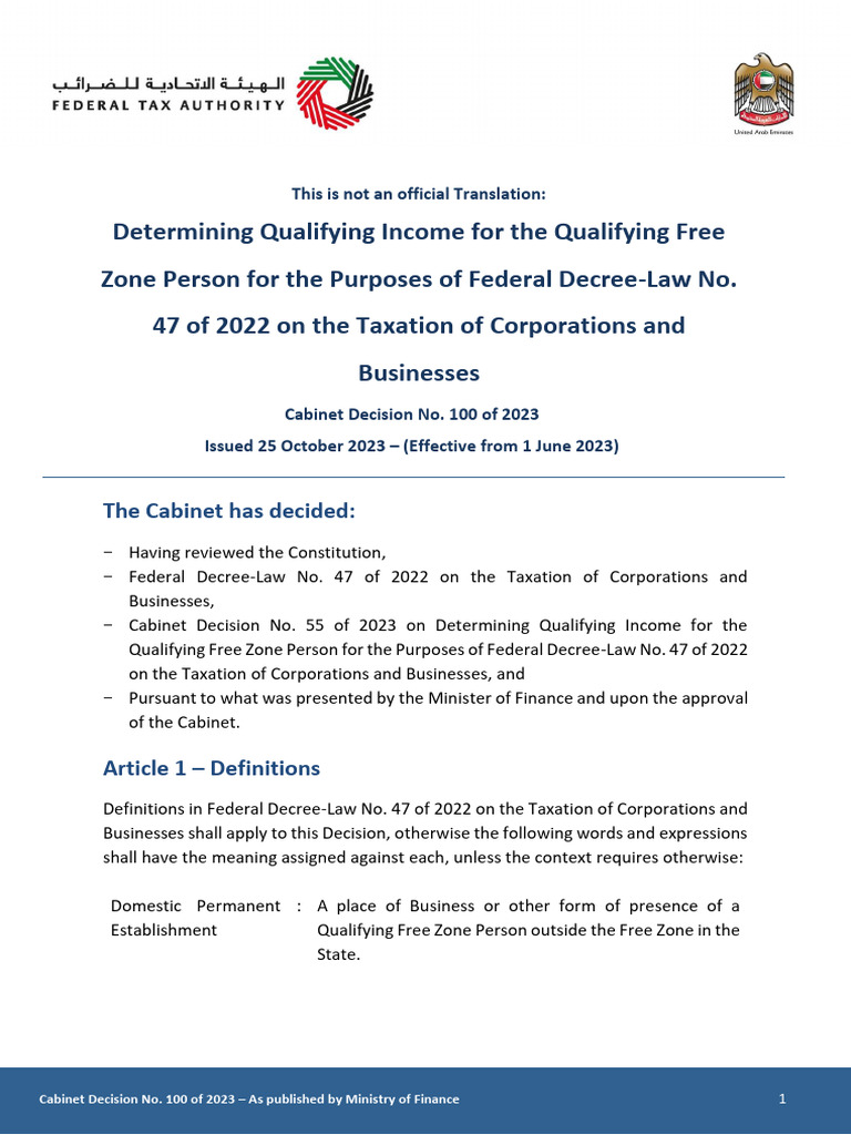 Cabinet Decision No. 100 of 2023 On Determining Qualifying Income For ...