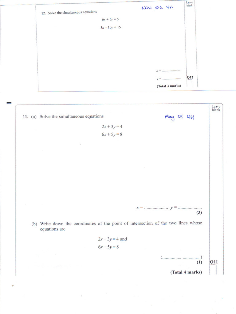 Linear Simultaneous Equations Practice Questions | PDF