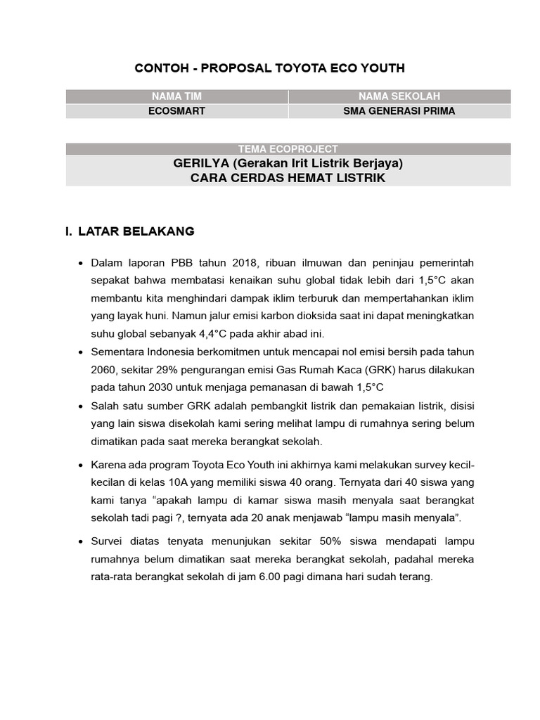 Contoh Proposal TEY - Gerilya (Gerakan Irit Listrik Berjaya) | PDF