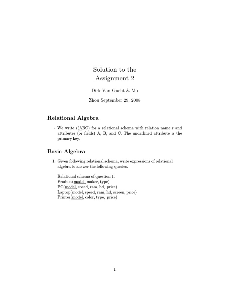 Relational Algebra Assignment Solutions | PDF | Relational Model ...