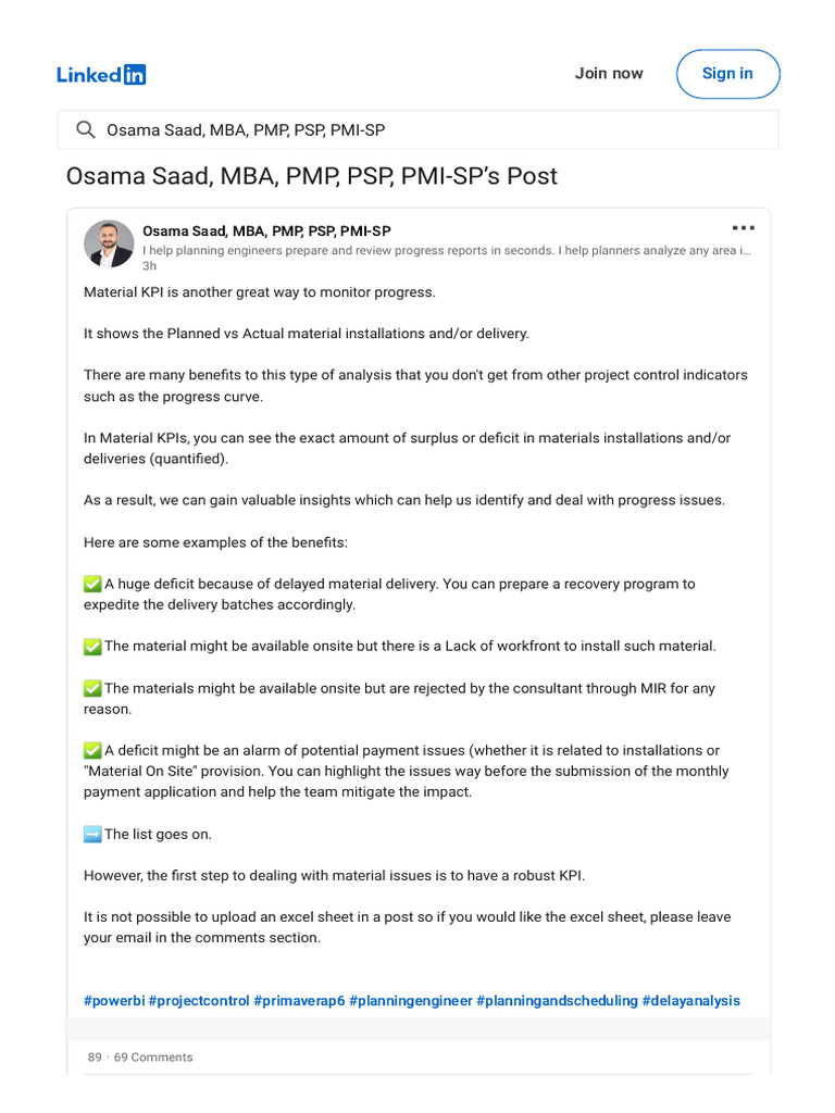 Osama Saad, MBA, PMP, PSP, PMI-SP On LinkedIn #Po | PDF | Business