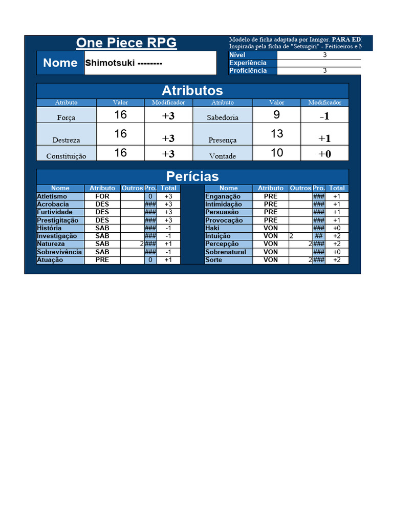 Ficha OP RPG 1.5 - Shimotsuki | PDF