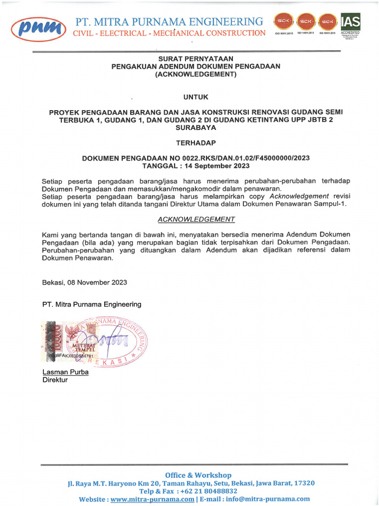 A.11 Surat Pernyataan Pengakuan Addendum | PDF