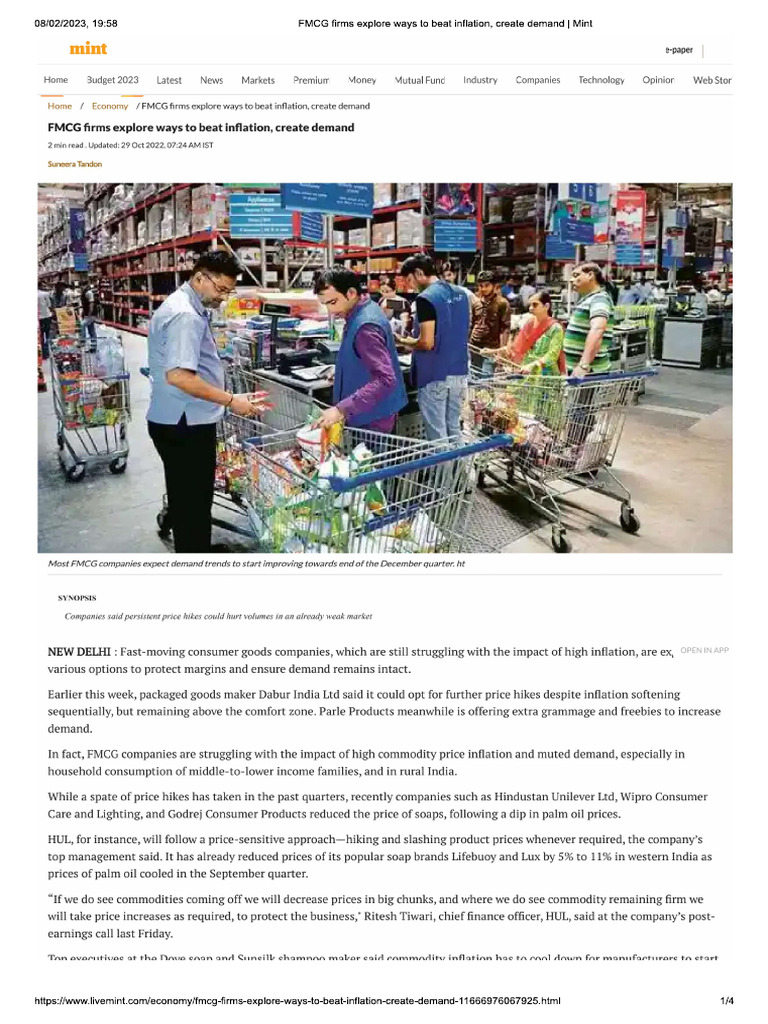 Mint - FMCG Beat Inflation | PDF