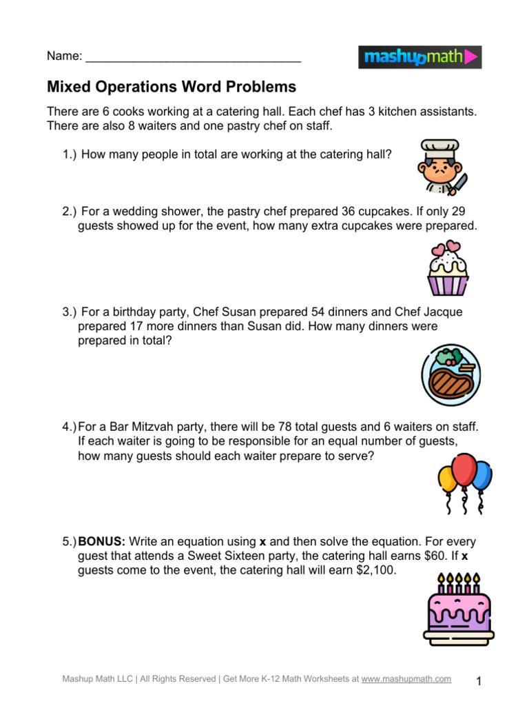 Mixed Operations Word Problems (A) | PDF | Cooking, Food & Wine