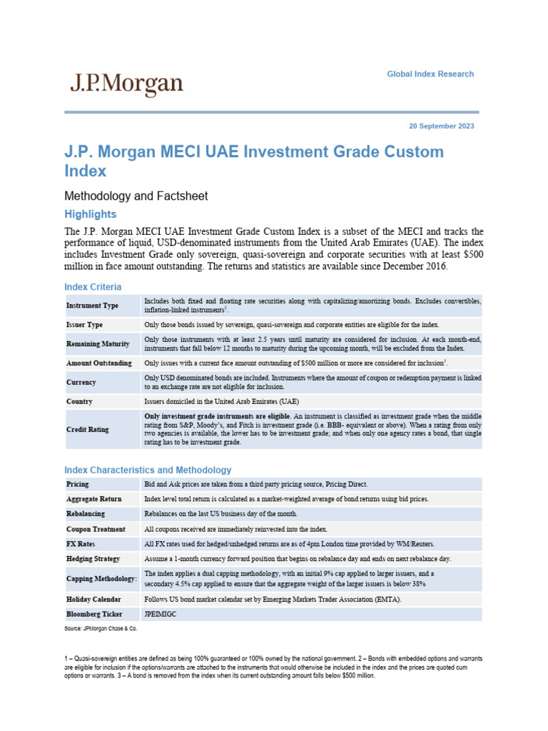 JP Morgan MECI UAE Investment Grade Custom Index Factsheet | PDF | Bond ...