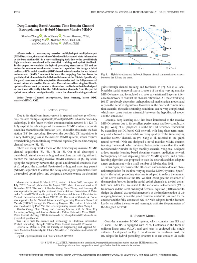 Deep Learning Based Antenna-Time Domain Channel Extrapolation For Hybrid Mmwave Massive MIMO ...
