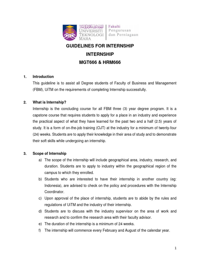 GUIDELINES FOR INTERNSHIP | PDF | Internship | Job Hunting