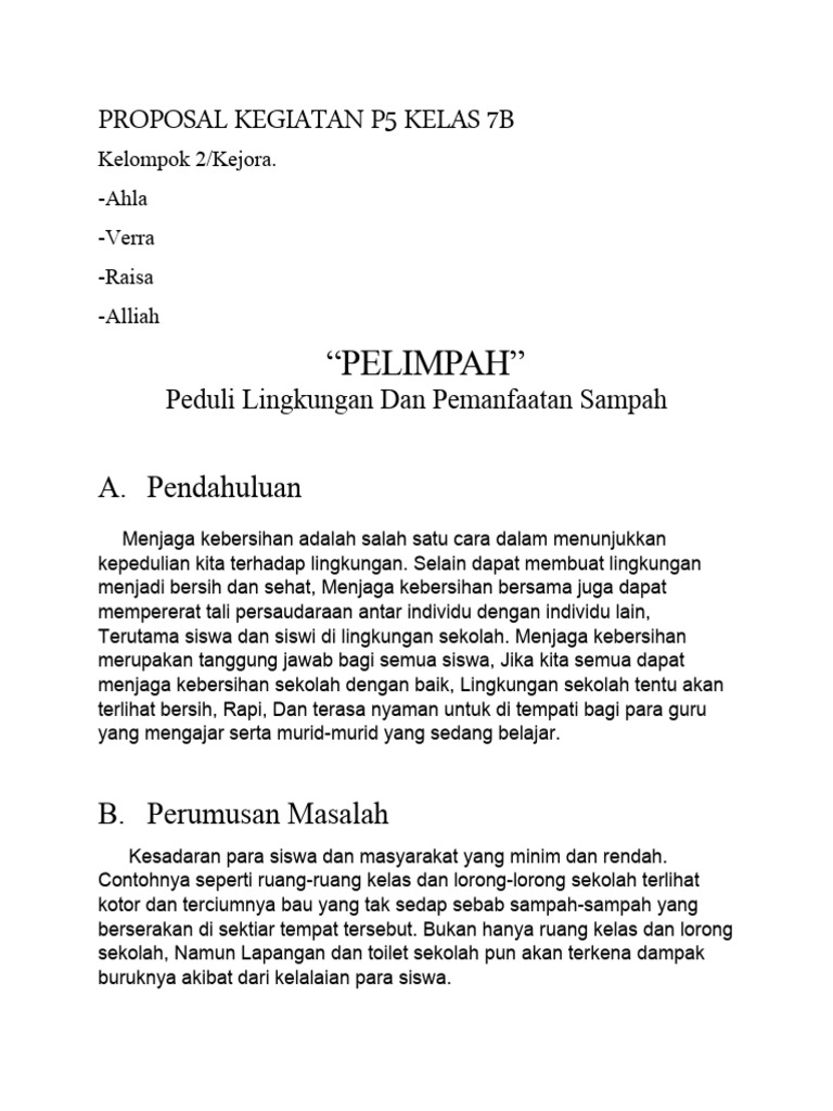 PROPOSAL KEGIATAN P5 KELAS 7B. Ver 2 | PDF | Karier & Perkembangan ...