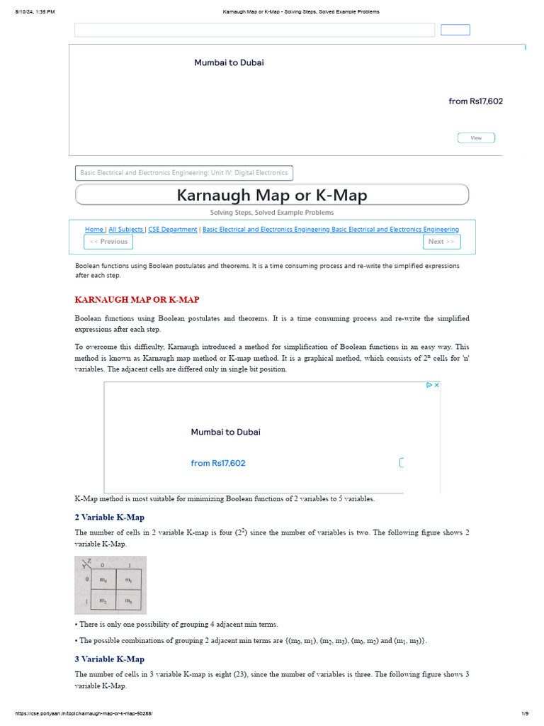 Karnaugh Map or K-Map - Solving Steps, Solved Example Problems | PDF ...