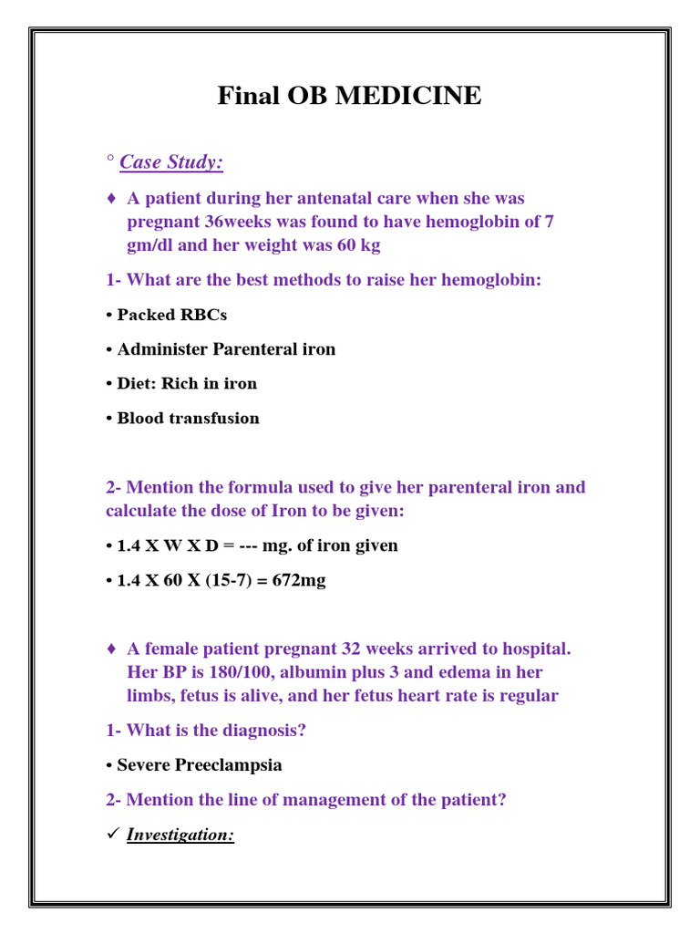 # Final OB MEDICINE (Answers) # | PDF | Childbirth | Pregnancy