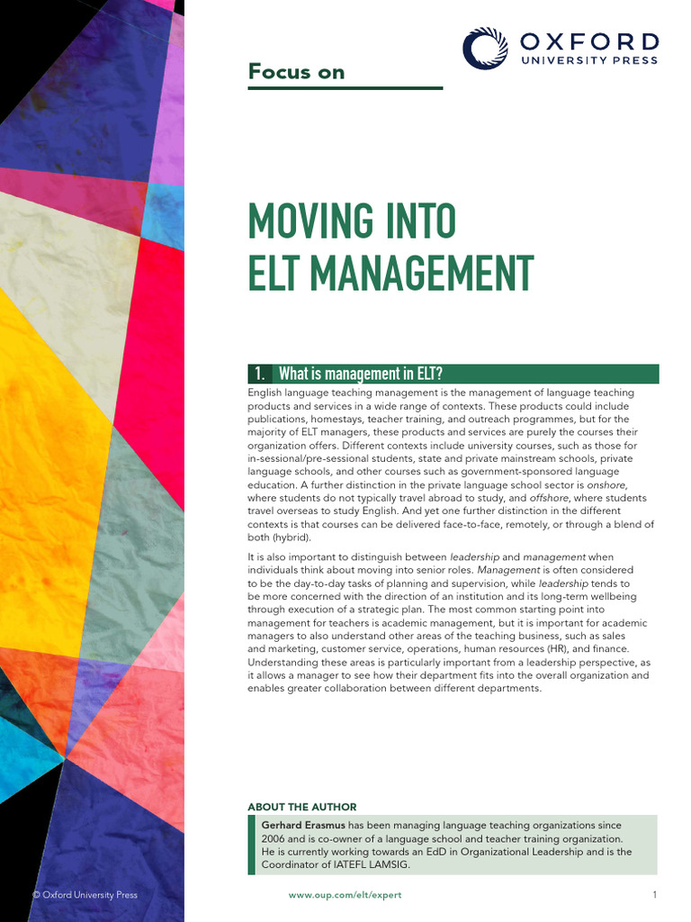 Oup Focus Management in Elt | PDF | Teachers | Social Psychology