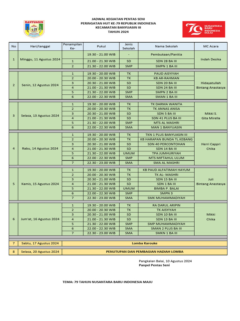 Jadwal Hut Ri Ke 79 Tahun 2024 | PDF