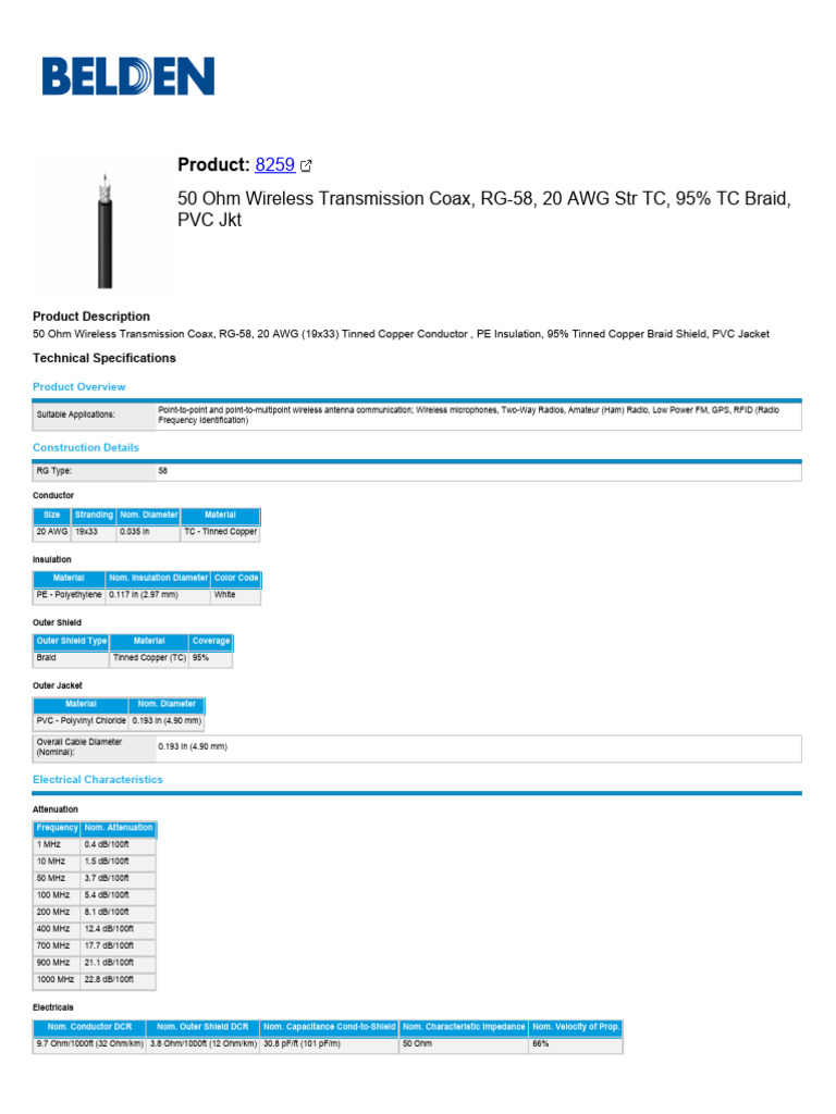 8259 Techdata-1388879 | PDF | Coaxial Cable | Electrical Engineering