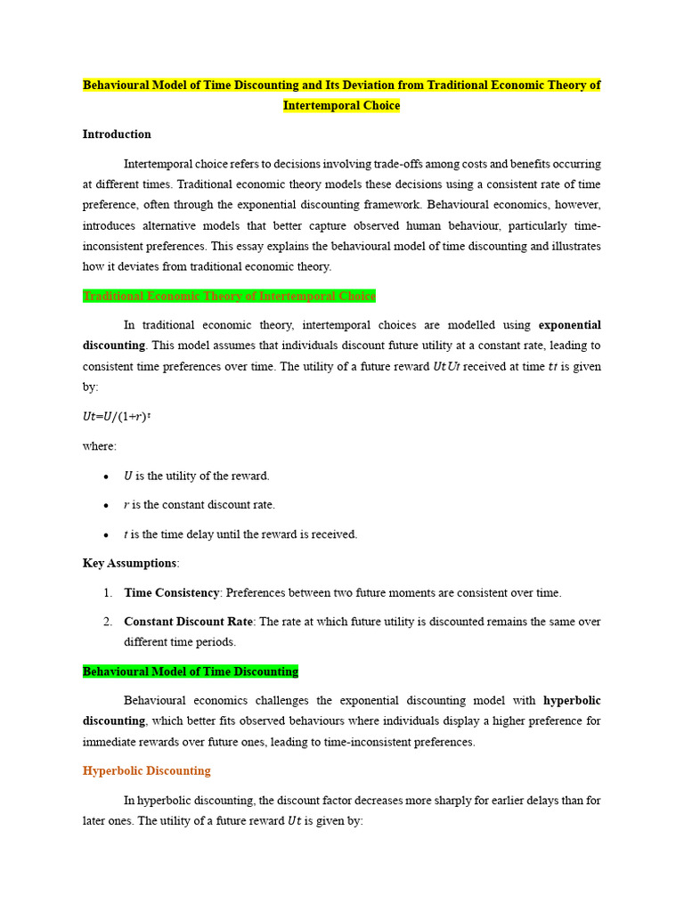 Behavioural Model of Time Discounting and Its Deviation From ...