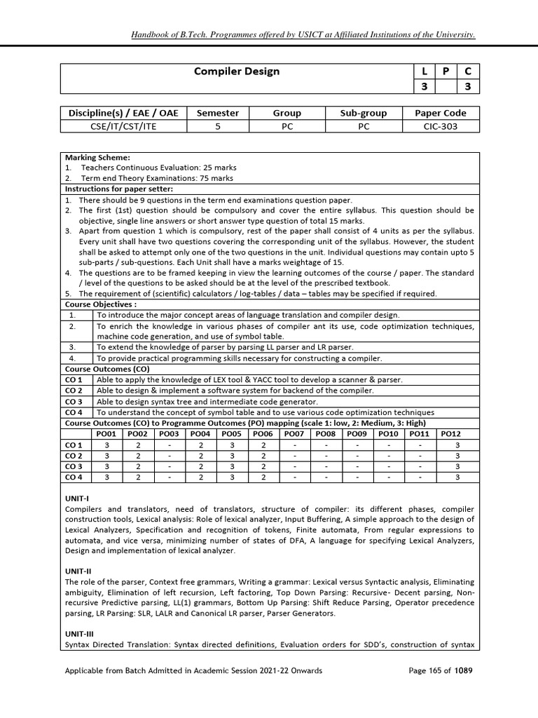 Compiler Design Course Handbook | PDF | Parsing | Compiler