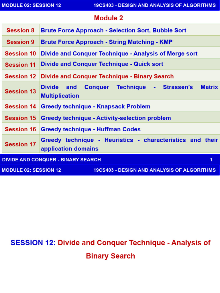 m02s12 12. 19cs403 - s12 - Binary Search | PDF | Algorithms And Data Structures | Computational ...