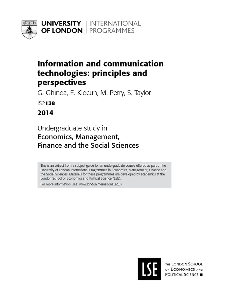 Information and Communication Technologies Principles and Prespectives | PDF | Human–Computer ...