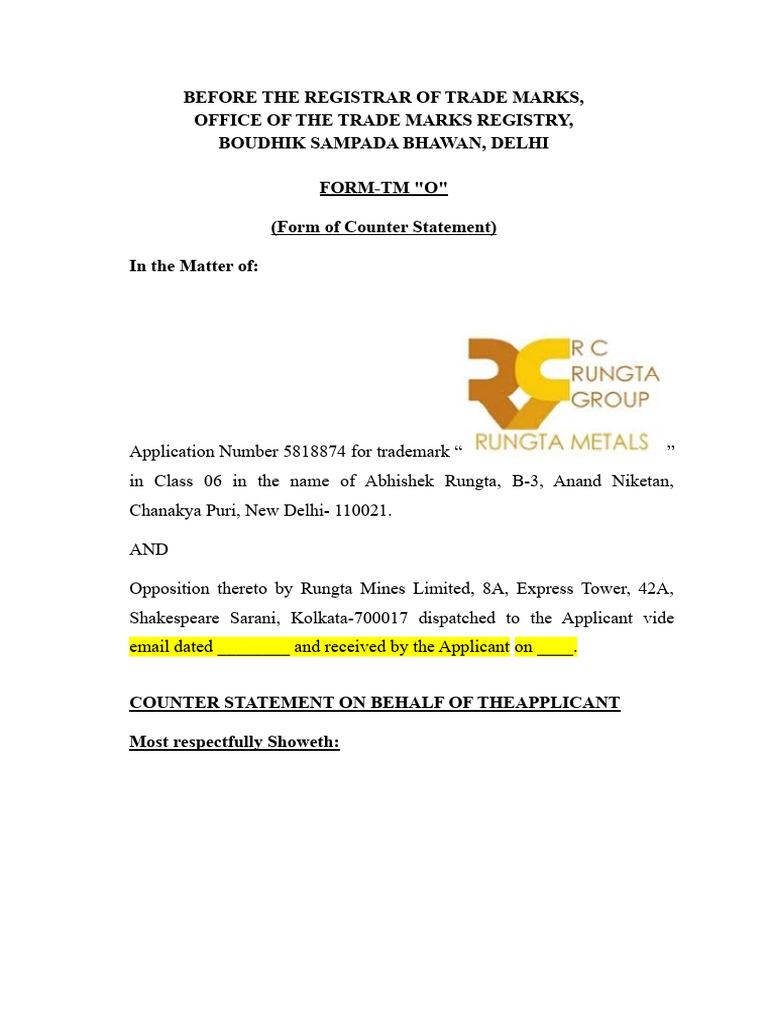 Counter Statement For Rungta Group | PDF | Trademark