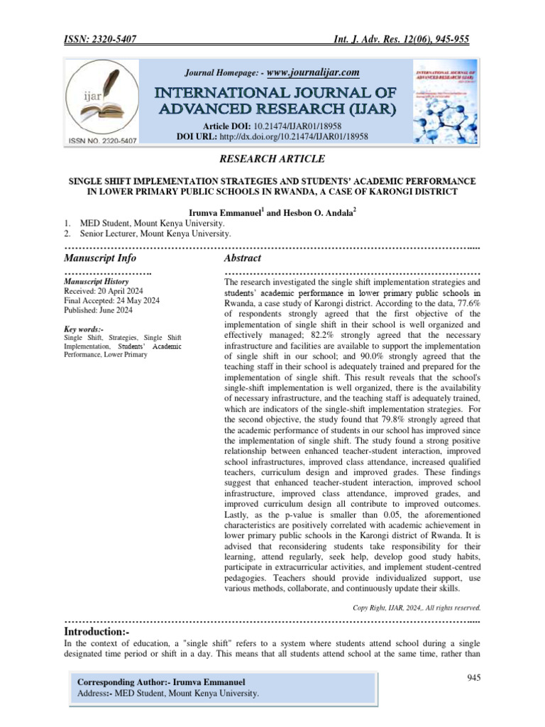 Single Shift Implementation Strategies and Students Academic ...