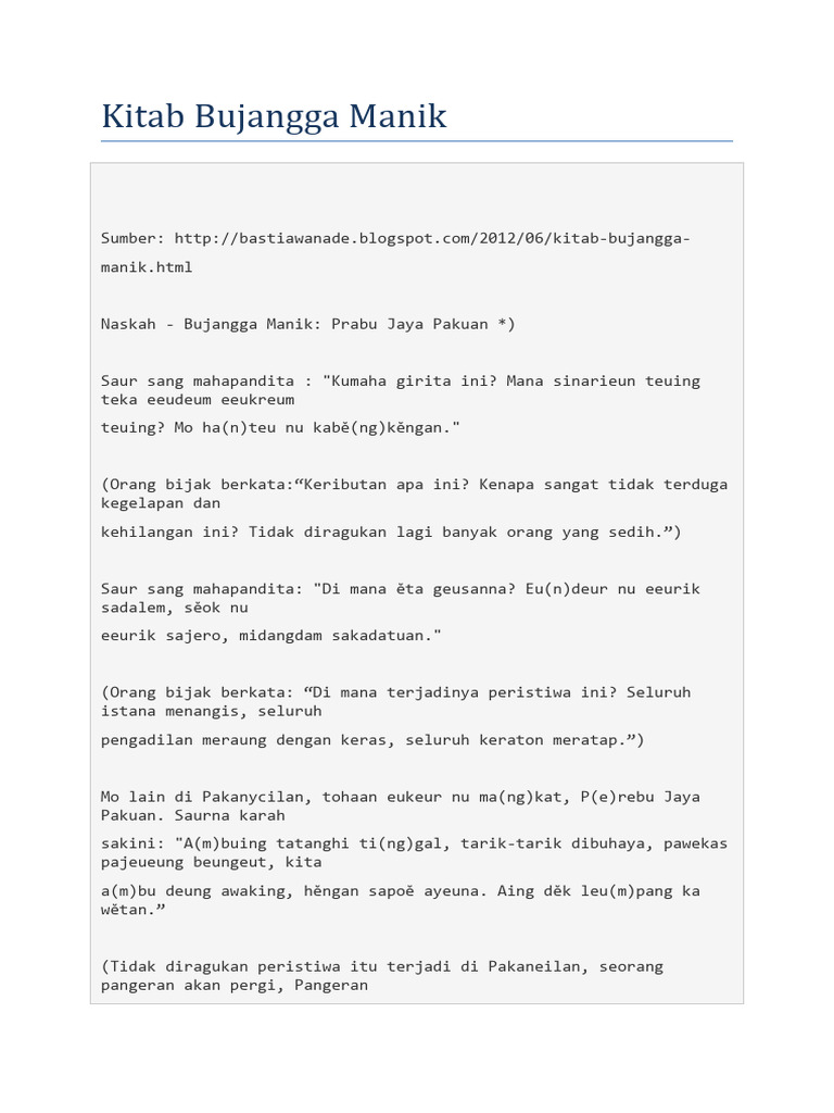 Kitab Bujangga Manik | PDF