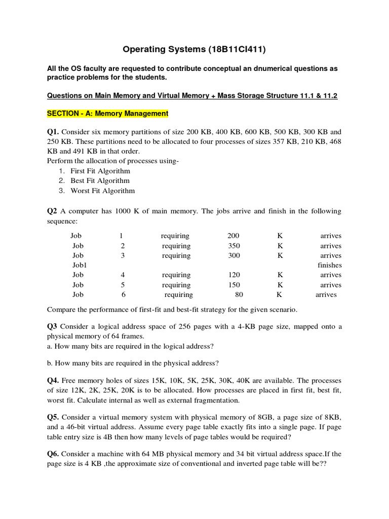 Practice Questions On Memory and Storage (Operating System) | PDF | Disk Storage | Hard Disk Drive