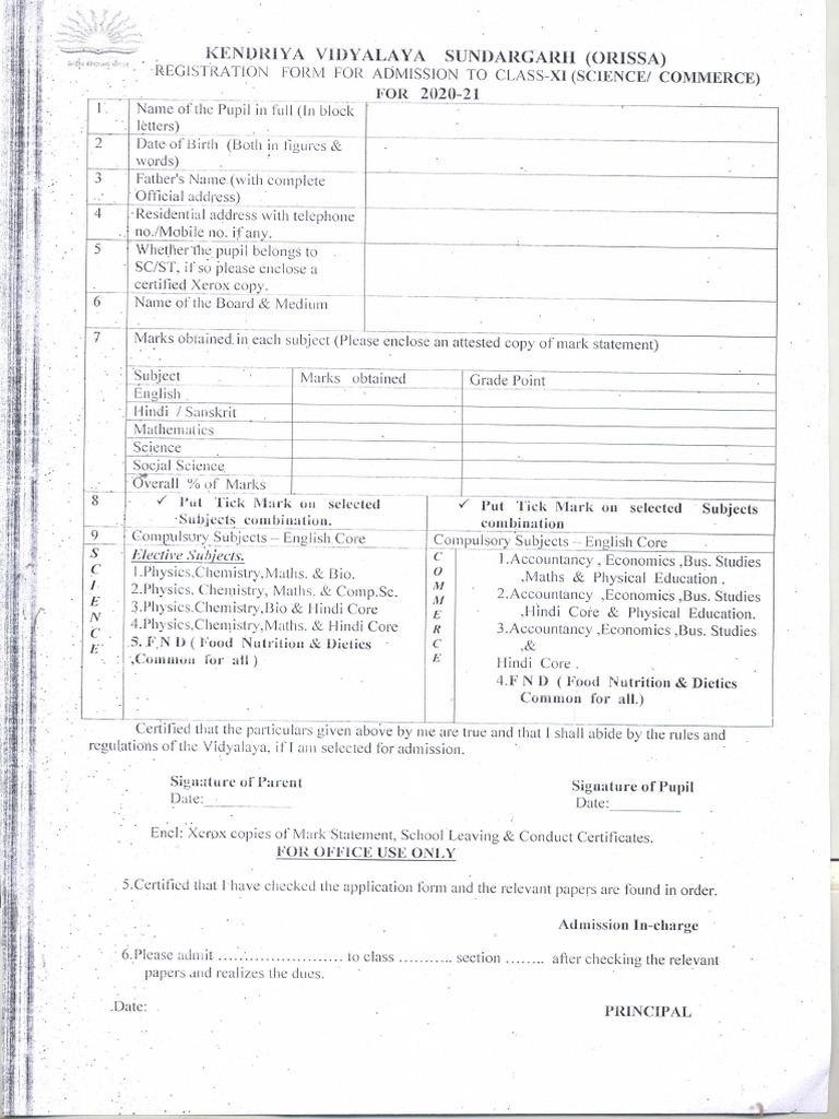 Optional Form For class-XI Only | PDF