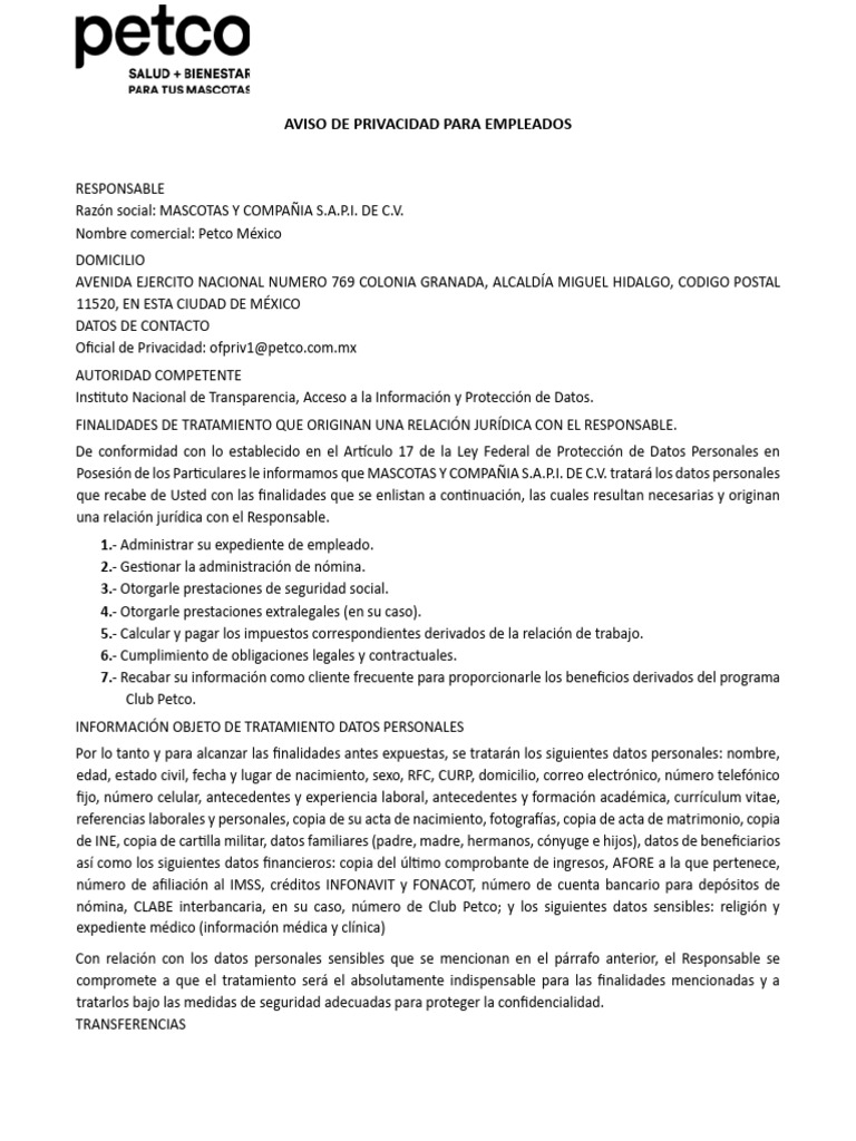 Aviso de Privacidad para Empleados | PDF | Privacidad