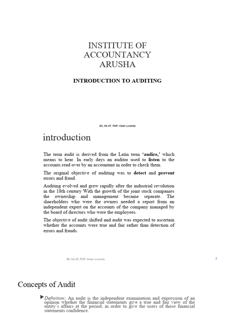 Audit Lecture One | PDF | Audit | Accounting Audit Lecture One | PDF | Audit | Accounting