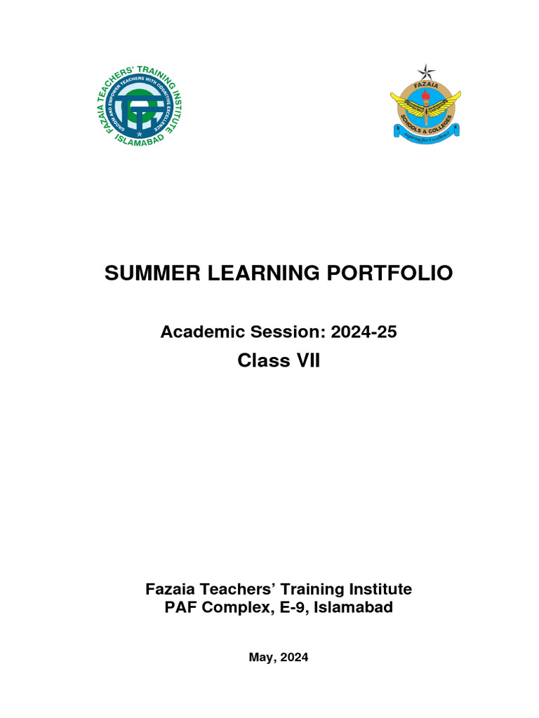 Class VII Summer Learning Portfolio | PDF | Word | Verb