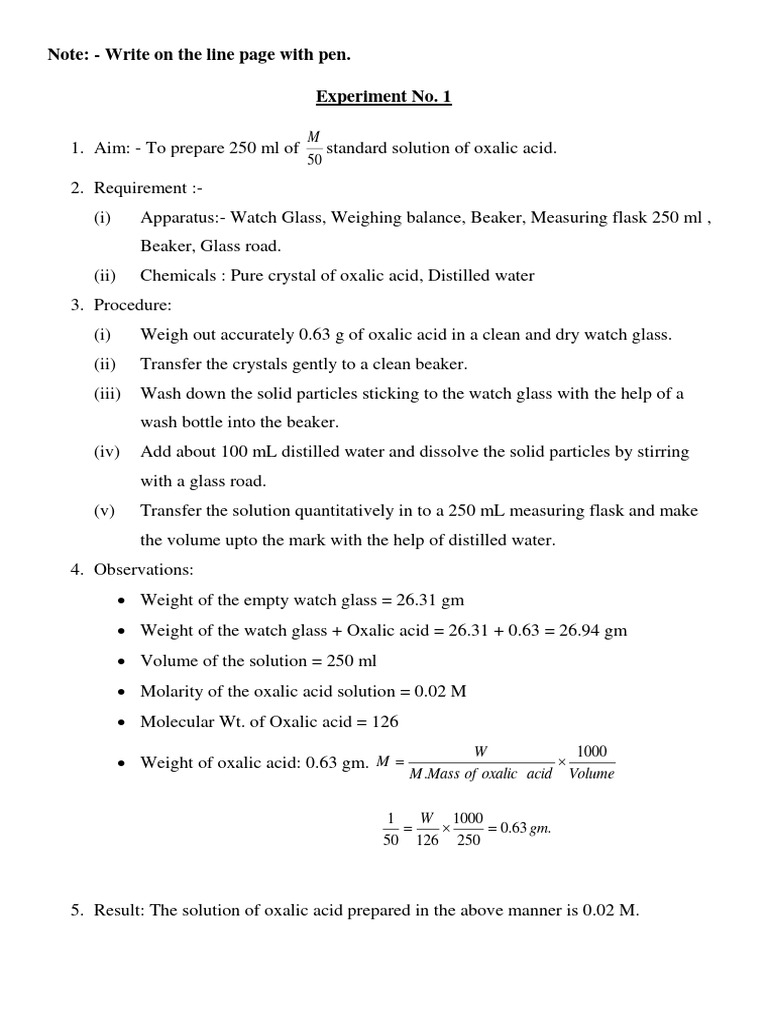 Class 11th Lab. Exp. First Term | PDF | Titration | Chemistry