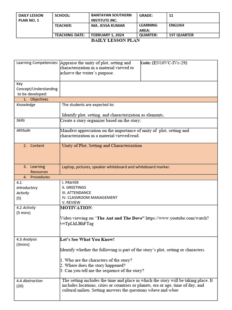 Sample Lesson Plan | PDF | Lesson Plan | Plot (Narrative)