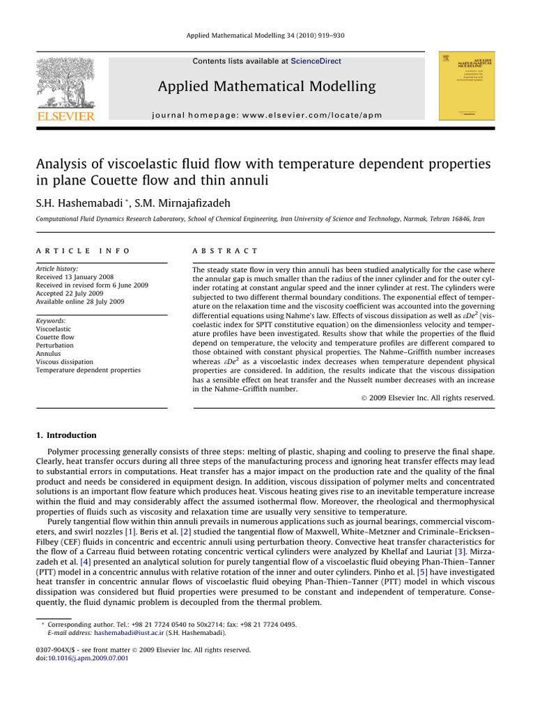 Analysis of Viscoelastic Fluid Flow With Temperature Dep 2010 Applied Mathem | PDF | Viscosity ...