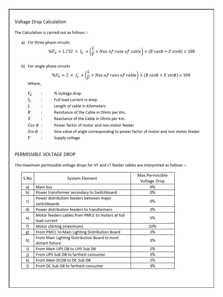 Voltage Drop Calculation | PDF