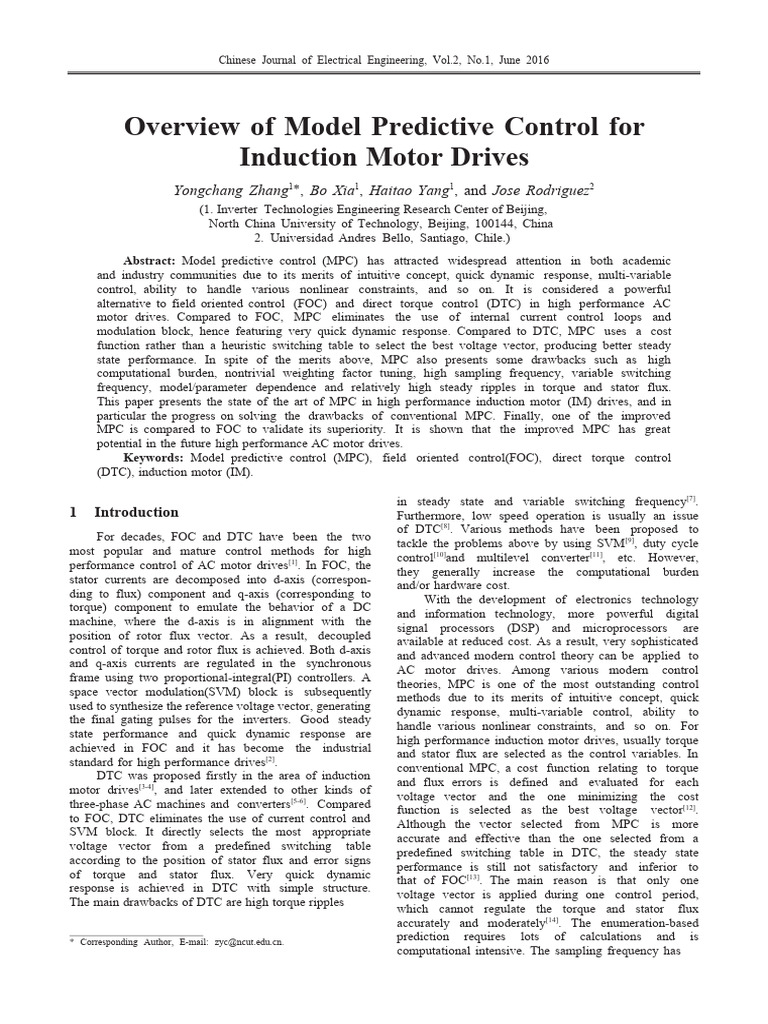 Overview of Model Predictive Control For Induction Motor Drives | PDF | Electric Motor ...