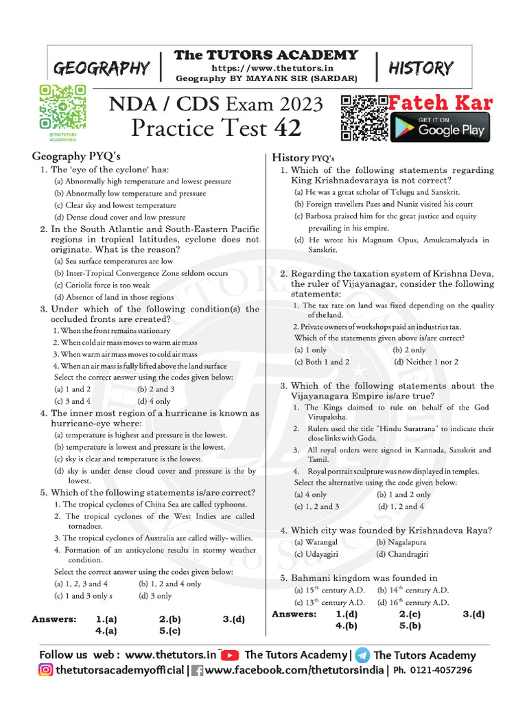 NDA & CDS Exam 2023 GS Practice Test 42 | PDF