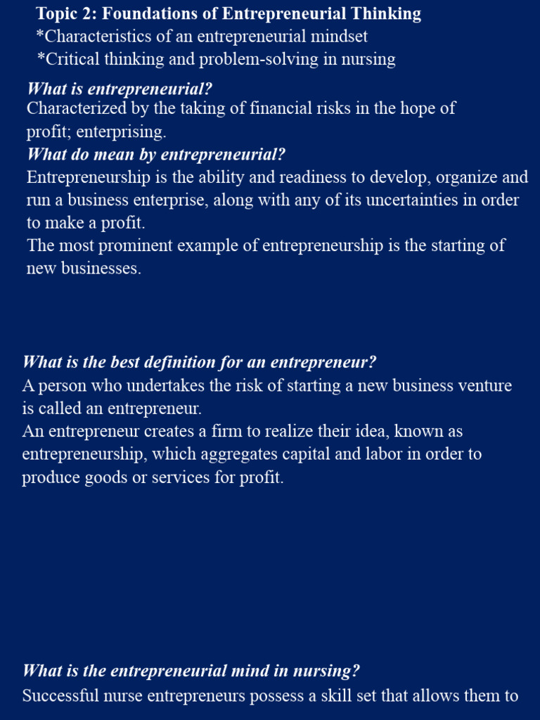 Entrepreneurial Mindset in Nursing | PDF | Entrepreneurship | Mindset