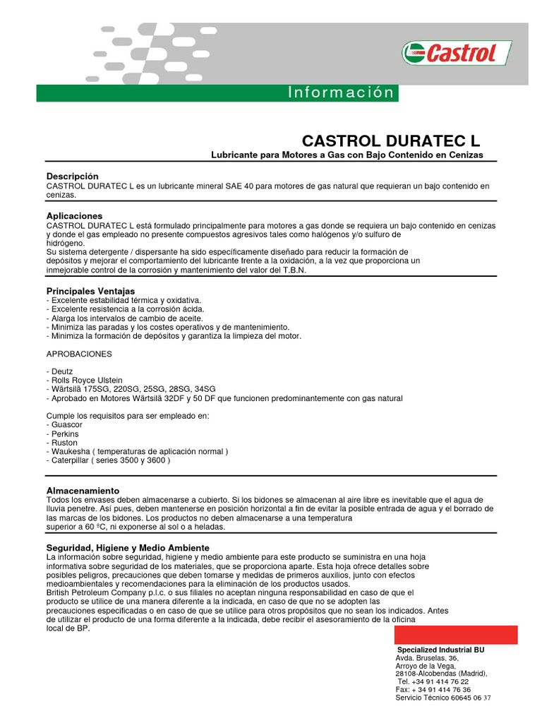 Castrol Duratec L | PDF | Lubricante | Agua