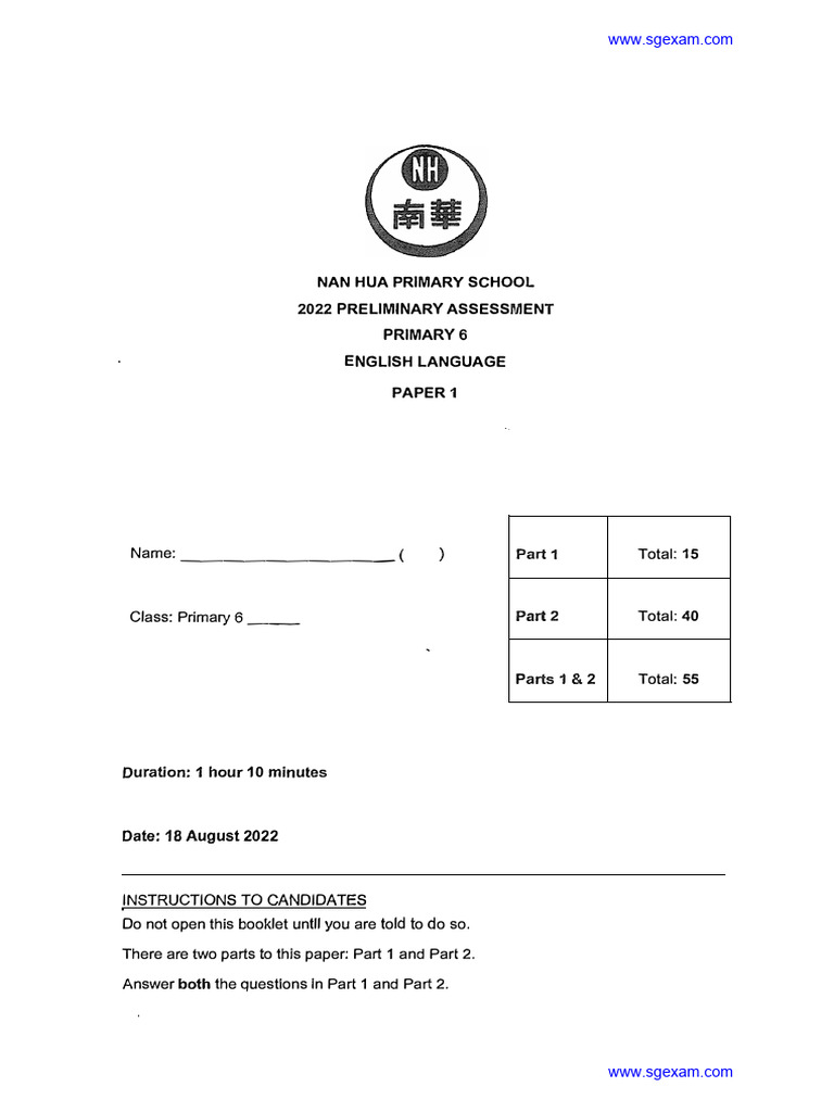 2022 P6 English Prelim Nan Hua | PDF