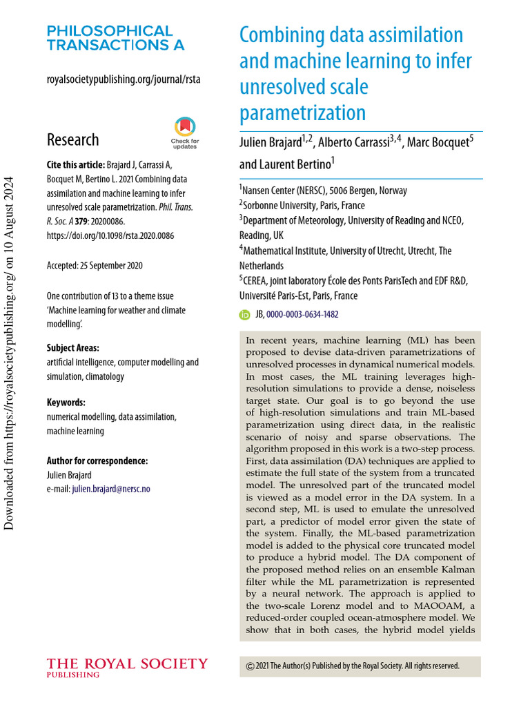 Brajard Et Al 2021 Combining Data Assimilation and Machine Learning To ... Brajard Et Al 2021 Combining Data Assimilation and Machine Learning To ...