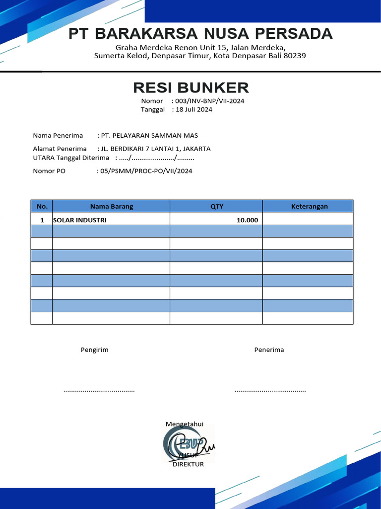 Resi Bunker Pelayaran Samman Mas 18 Juli | PDF