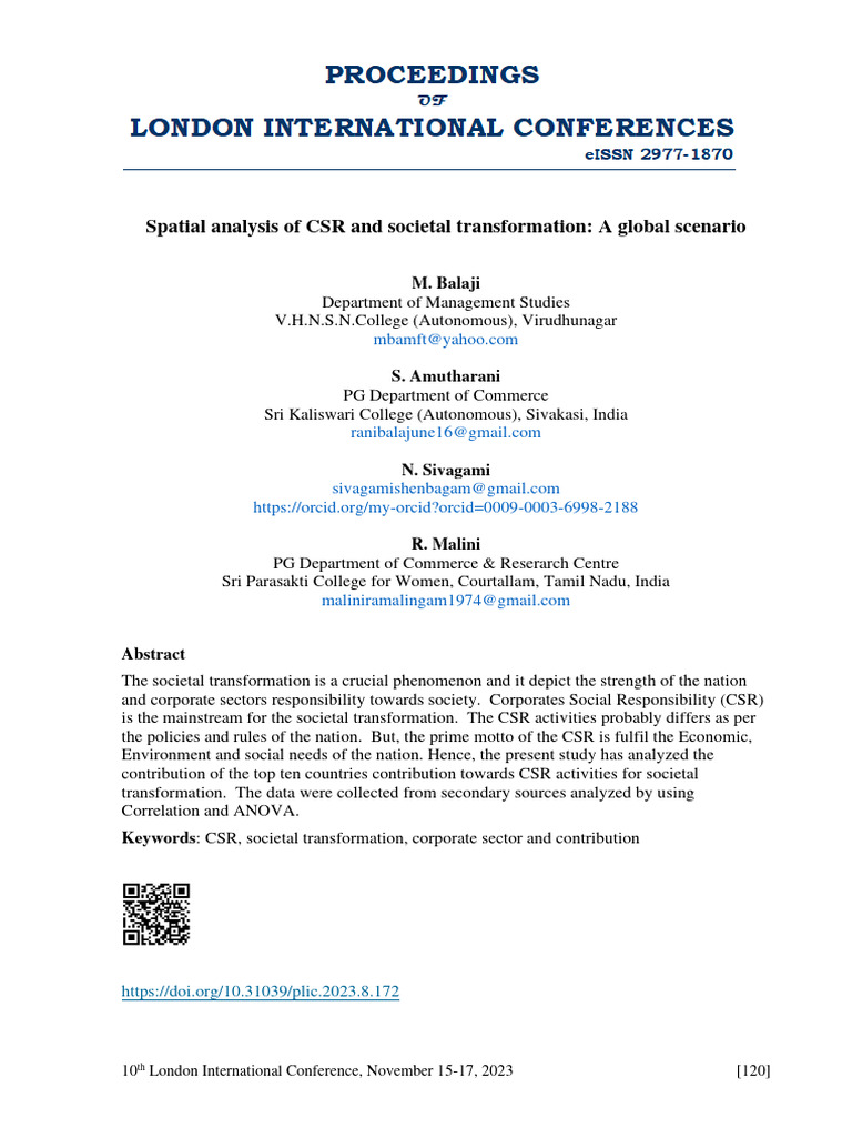 Spatial Analysis of CSR and Societal Transformation A Global Scenario | PDF | Corporate Social ...
