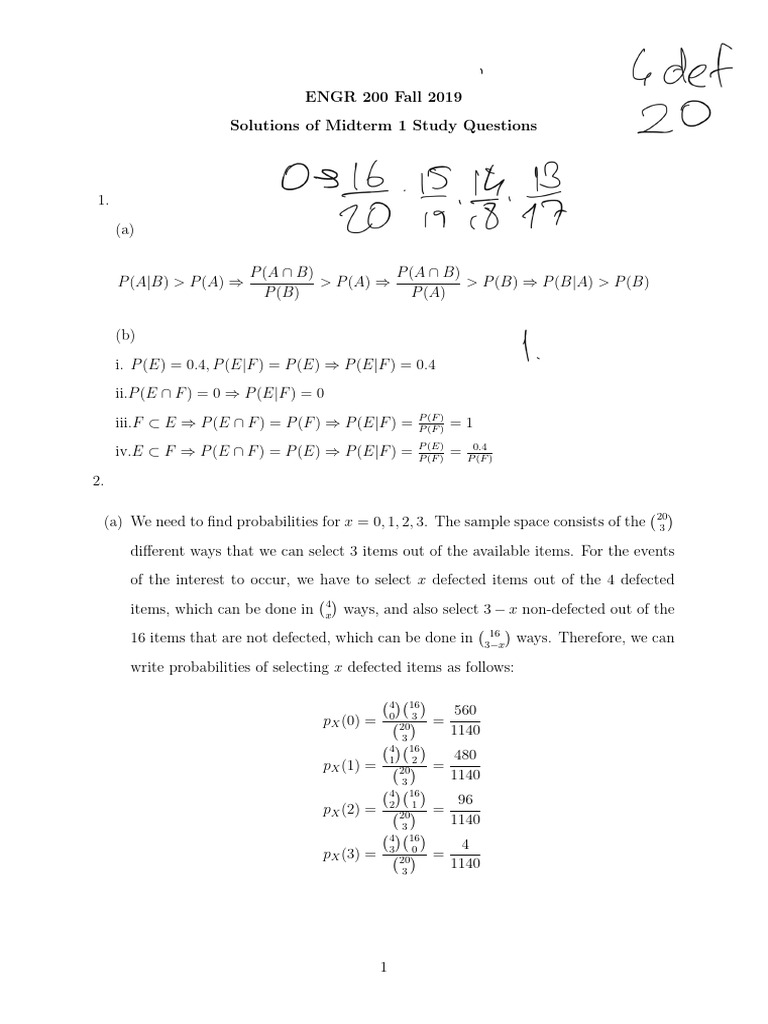 Midterm 1 Study Questions Solution | PDF | Measure Theory | Statistics Midterm 1 Study Questions Solution | PDF | Measure Theory | Statistics