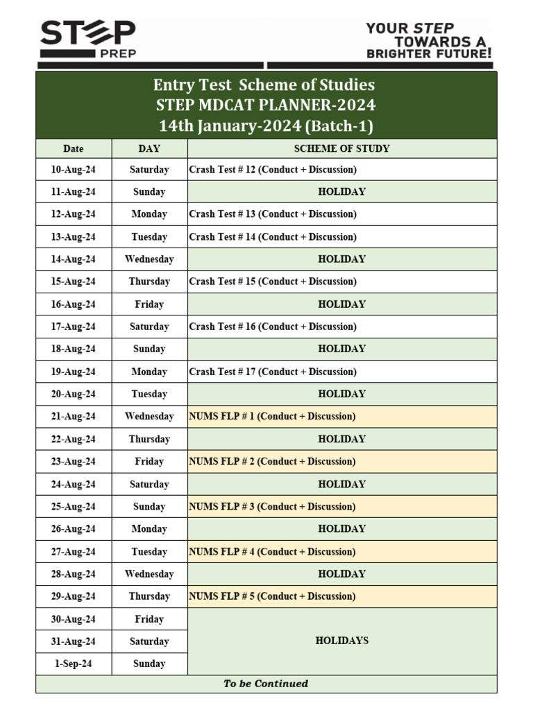 BATCH-01-MDCAT PLANNER-2024 | PDF