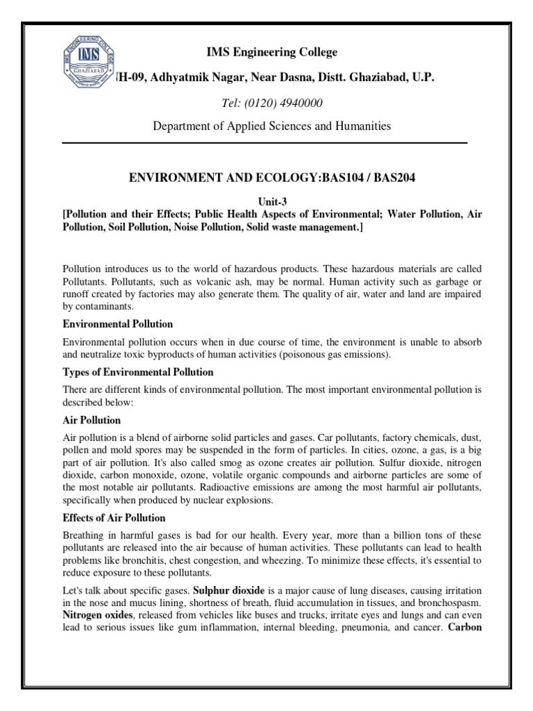 Unit 3 EVS | PDF | Air Pollution | Sewage Treatment