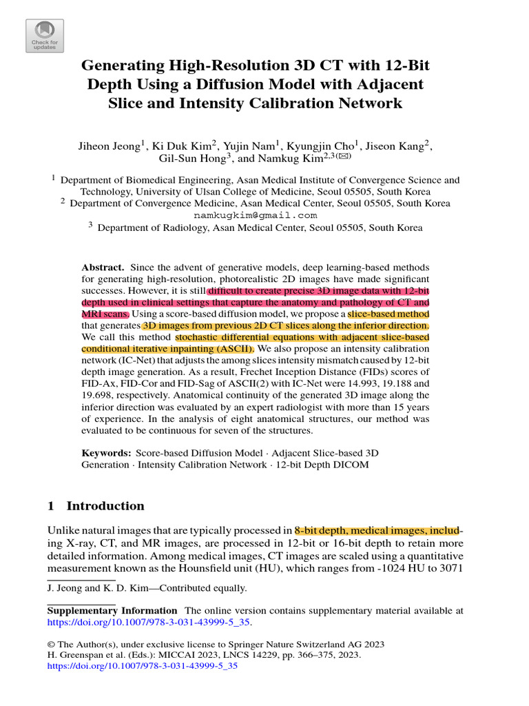 Generating High-Resolution 3D CT Width | PDF | Stochastic Differential ...