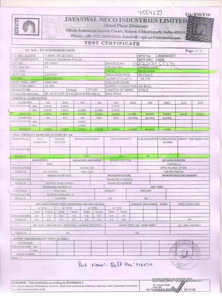 Bolt Hex m6x10 MTC | PDF