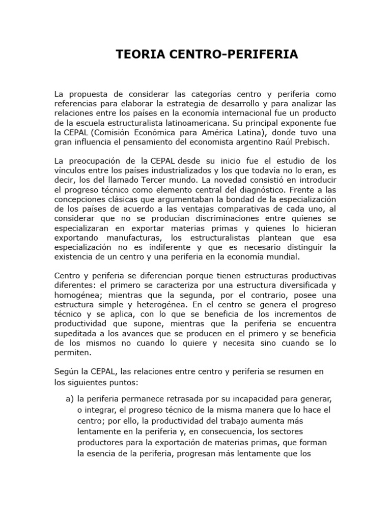 Teoria Centro Periferia Sociologia Pdf Salario Comercio