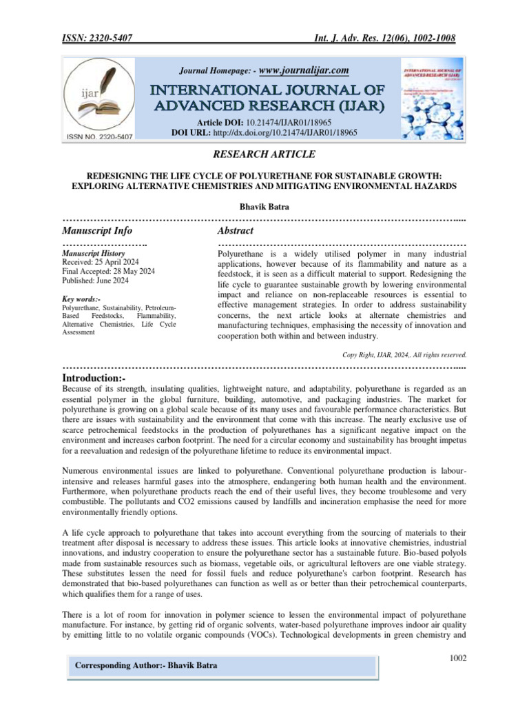 Sustainable Polyurethane Life Cycle Redesign | PDF | Polyurethane ...
