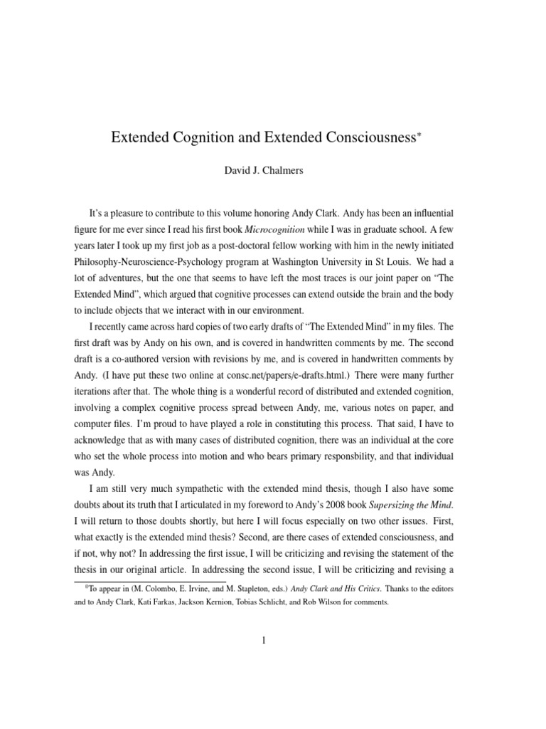 Extended Mind and Consciousness Debate | PDF | Mind | Consciousness